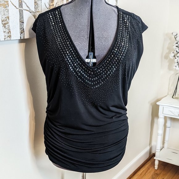torrid | Tops | Torrid Vneck Black Studded Tank Top Size 2 | Poshmark